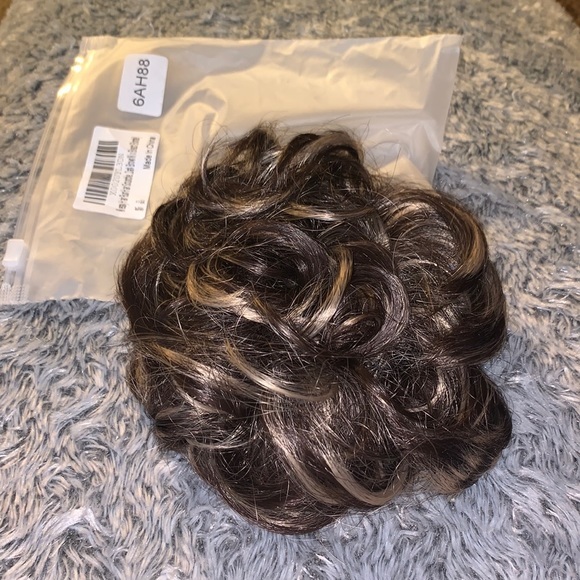 Accessories | Dark Brown With Golden Highlights Curly Scrunchie Fake ...